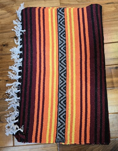Peyote Mexican Blanket 56x74 Red Maroon Yellow Orange Serape ...