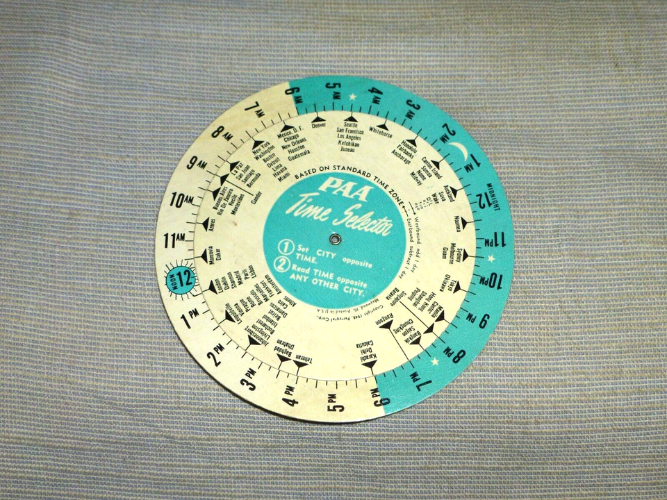 VINTAGE DIAL PAN AMERICAN WORLD AIRWAYS CLIPPER PAA TIME SELECTOR 1948 ...