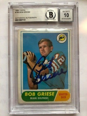 Autographed 1968 Topps Bob Griese Dolphins Rookie Card #196 Beckett ...