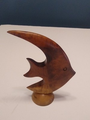 VTG 70's Angle Fish Sculpture Myrtlewood Hand Carved By Ernie Bessler ...