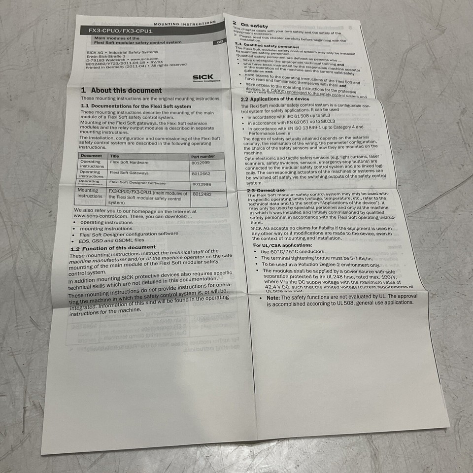 SICK FX3-CPU000000 1043783 FLEX CPU SAFETY CONTROLLER MAIN MODULE U3S ...