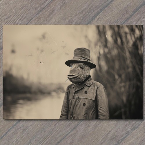 POSTCARD Fish Man Human Old School Vibe Weird Strange Funny Fishing Big ...
