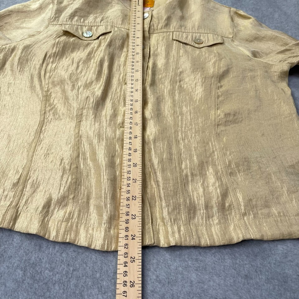 Ruby Rd Shimmery Gold Blouse Sz 16 Crinkled Mock Neck Barrel Cuff Pearl ...