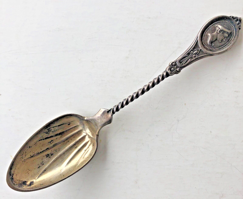 ATQ Kidney & Johnson Medallion Coin Silver Ice Cream Spoon 5¾” Twist w ...