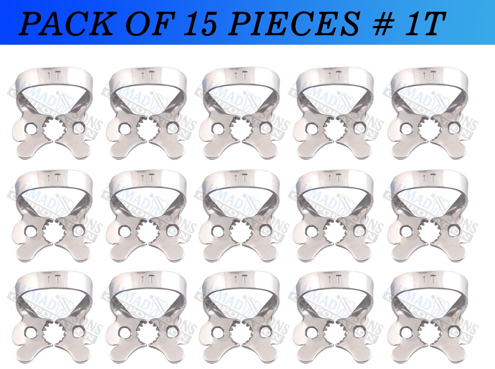 15 Pcs Dental Rubber Dam Clamps #1T Endodontics Upper Premolars Distal ...
