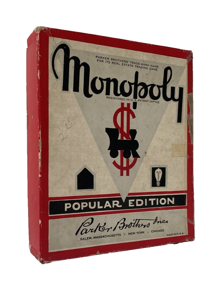Vintage Monopoly Game 1950s Popular Edition Red Box Wood Pieces No ...