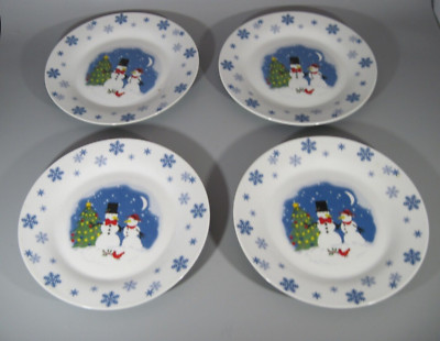 Set of Four (4) ~ Porcelain ~ Mr. & Mrs. Snowman ~ 7.5" ~ Dessert ...