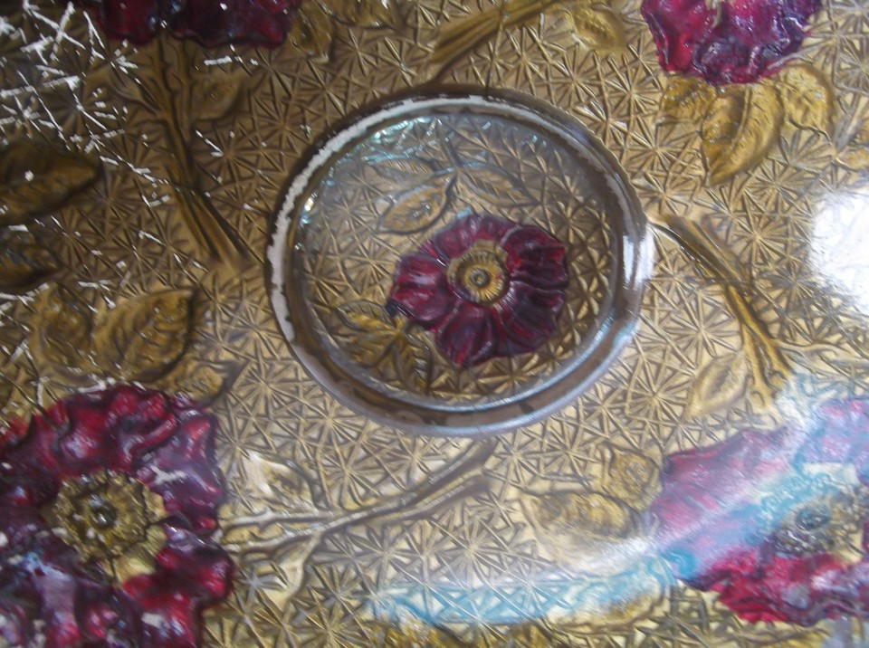 Vintage Goofus Glass Bowl with Gold and Red Floral Design and Scalloped ...