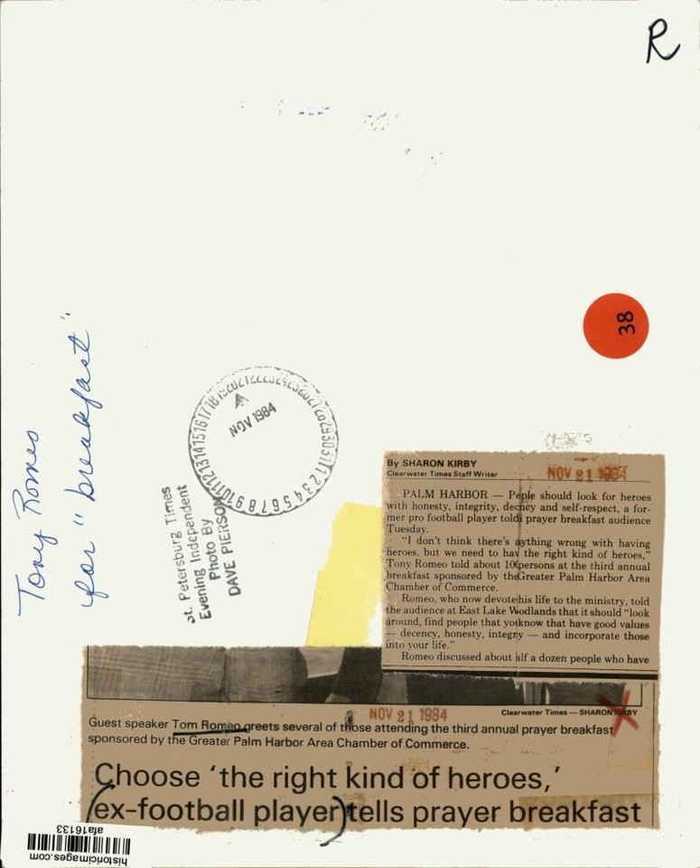 1984 Press Photo Former pro football player Tony Romeo in Palm Harbor ...