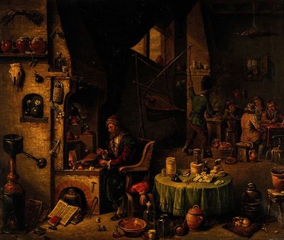 perfect 30x30 handpainted oil painting " An alchemist in his laboratory ...