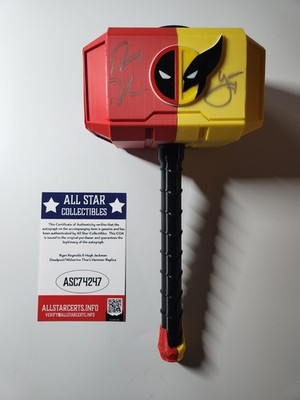 Ryan Reynolds & Hugh Jackman Signed Deadpool & Wolverine Thor's Hammer ...