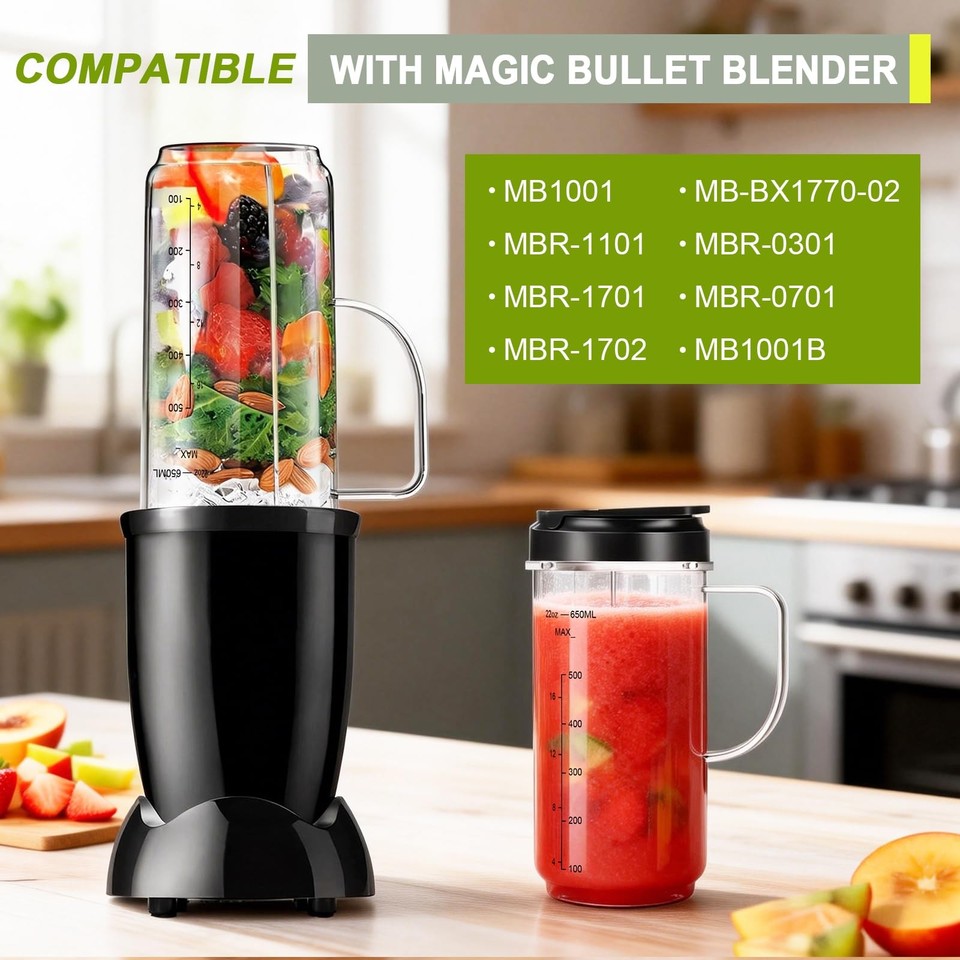 UBYNID 2 Pack Magic Bullet Blender Cups, Tall 22oz Cup with Flip Top ...
