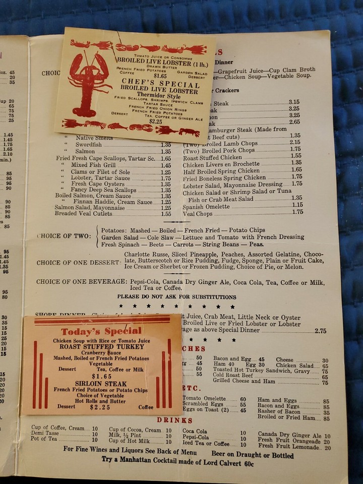 Vintage 1930s 1940s Boston Menu Pieroni’s Sea Grills And Restaurants | eBay