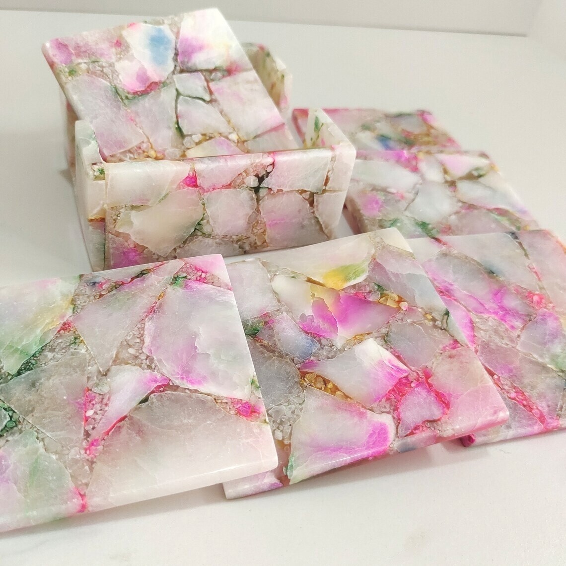 Beautiful Marble Colorful Coaster Set / Marble Alabaster Coaster ...