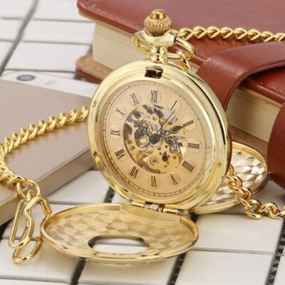 Luxury Gold Double Hunter Unisex Handwind Mechanical Pocket Watch ...