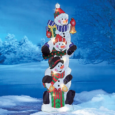 LED Lighted Stacked Snowman Trio Stake Frosty Christmas Holiday Outdoor ...