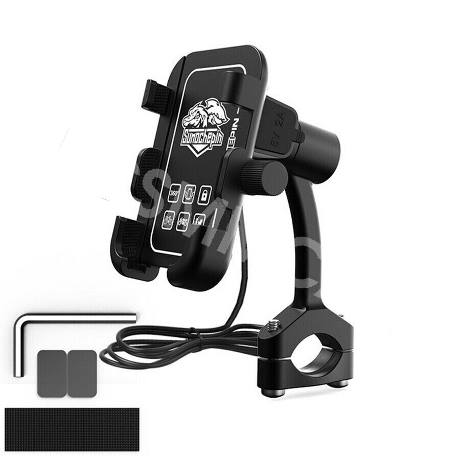 CNC Motorcycle Cell Phone Holder Handlebar Mount USB Fast Charger ...