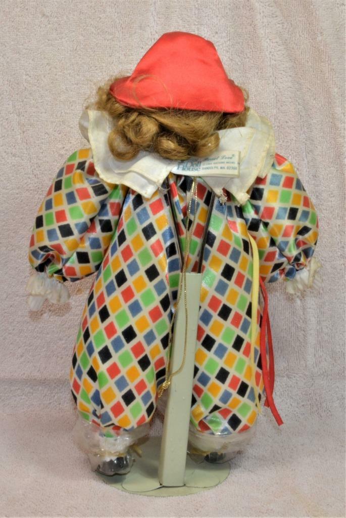 Vintage 1985 SCHMID Porcelain Red Yellow PIERROT LOVE 12"h Clown Doll ...