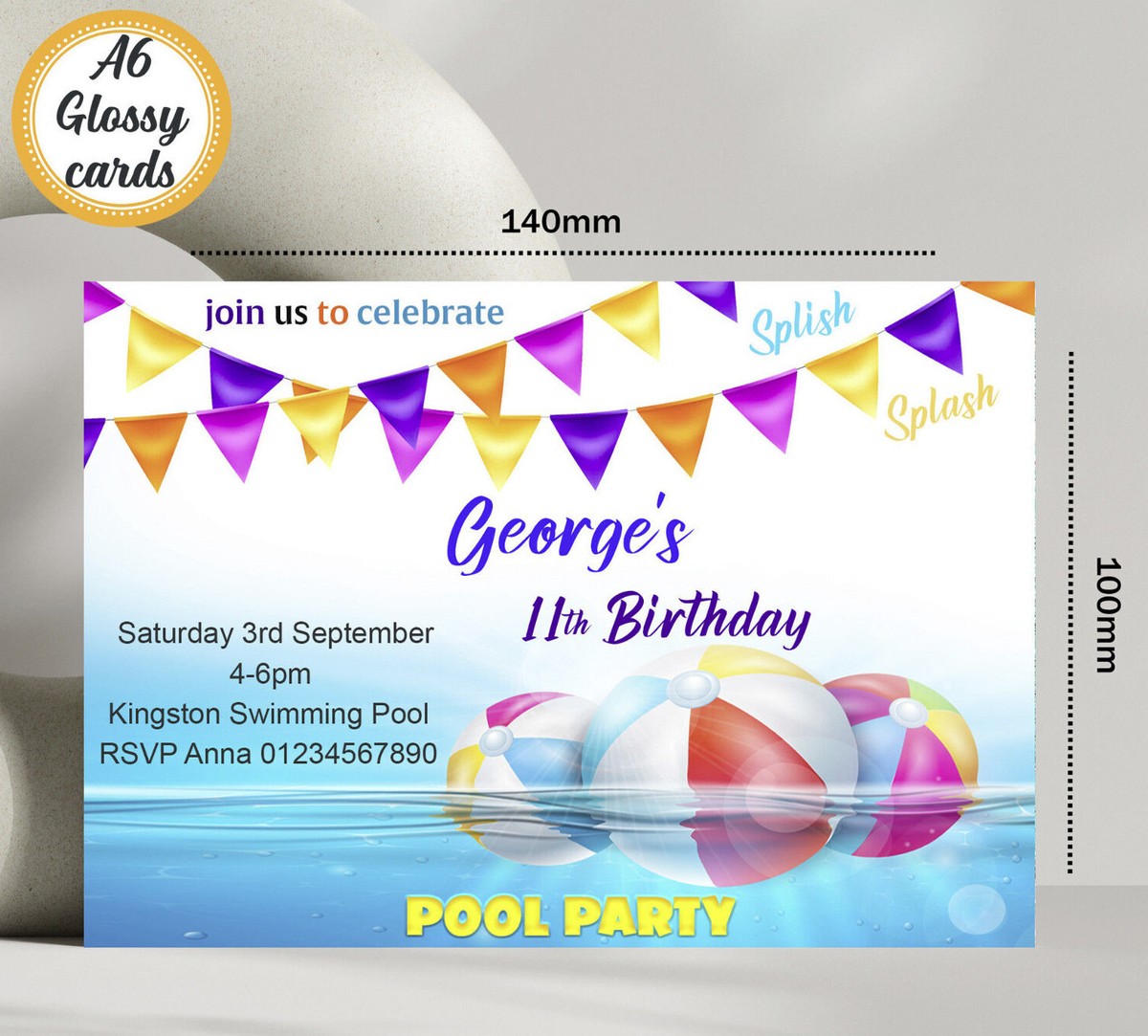 Swimming Birthday Invitation Print Template Puppy Pool Party