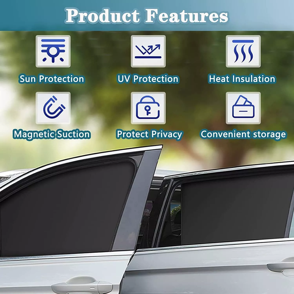 4PCS Magnetic Car Window Shades Front Rear Sunshade Curtain Side ...