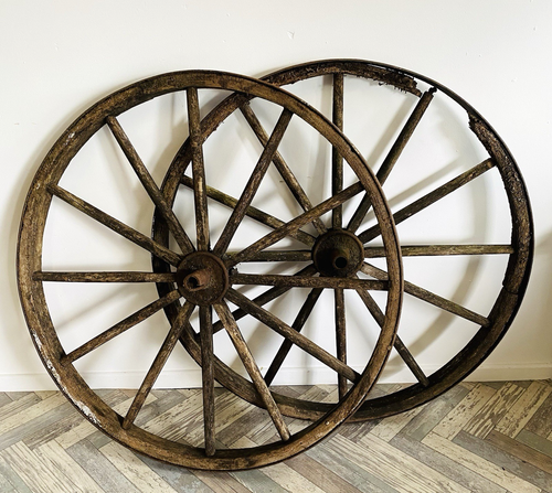 Vintage Old Wooden Cart Wagon Wheels 113cm Diameter Massey Harris Prop ...