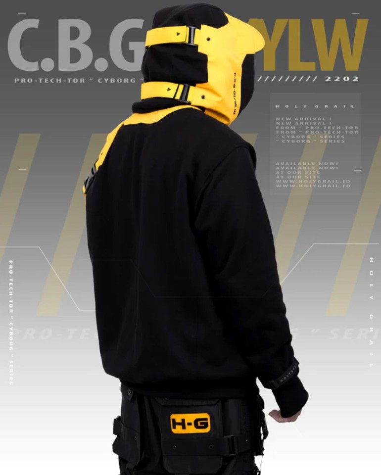 Men's Techwear Yellow Jacket Rugged fleece Pullover Hoodie Holygrail C ...