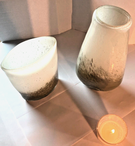 Vintage Hand Blown White-Grey Swirled Art Glass Vase Set of 2 MCM Euro ...