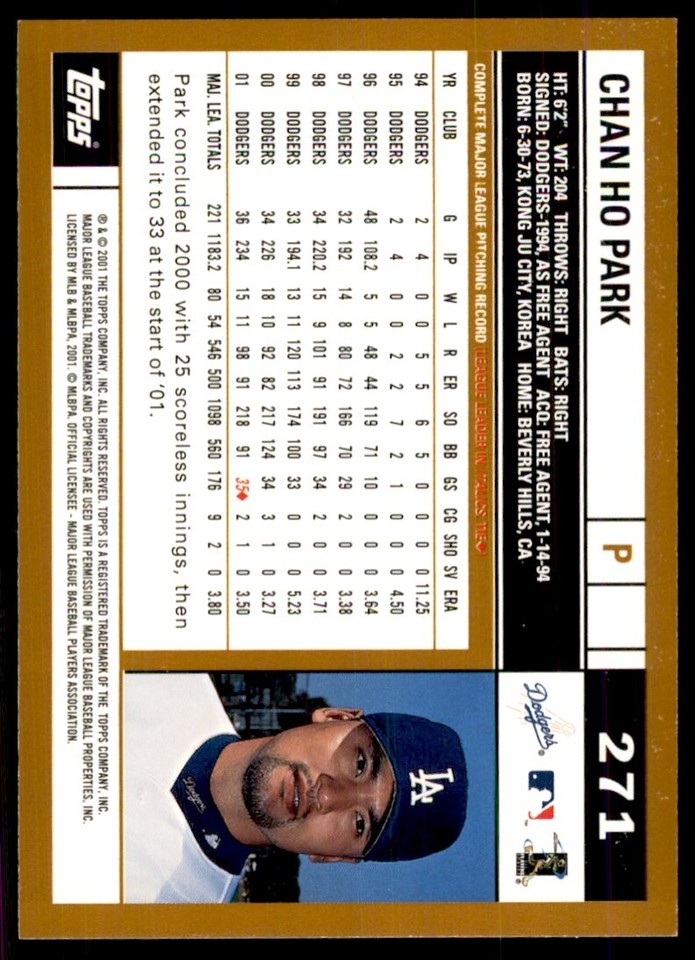 2002 Topps Baseball Card Chan Ho Park C Baseball Cards #271 | eBay