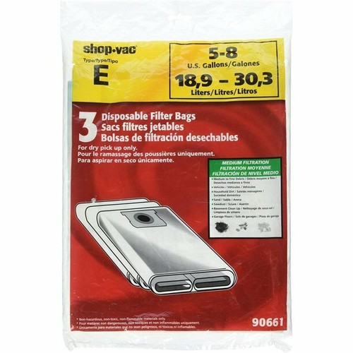 New Genuine Shop-Vac Type E 90661 3PK Disposable Filter Bags 5 to 8 ...