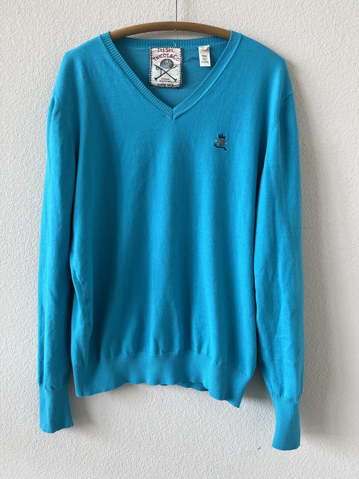 Diesel Tricot Women Lightweight Teal Blue Soft Sweater Size XXL V Neck ...
