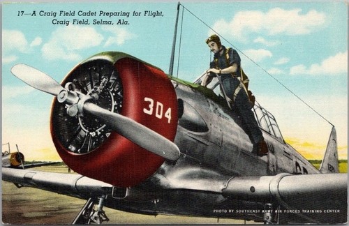 1942 CRAIG FIELD Selma Alabama Military Postcard "Cadet Preparing for ...