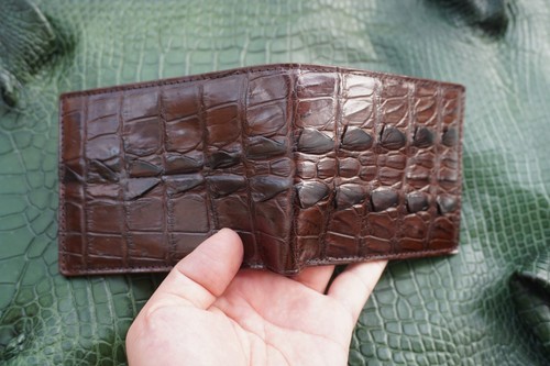 Handmade Brown Genuine Crocodile Tail Leather Skin Bifold Wallet for ...