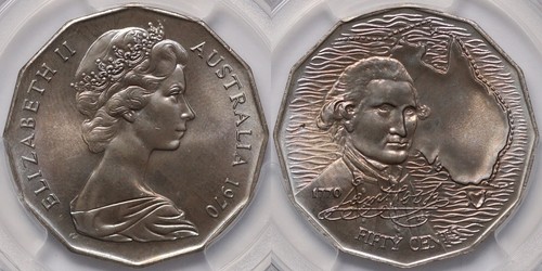 PCGS Graded MS68 Australia 1970 Captain Cook Fifty Cents 50C ...