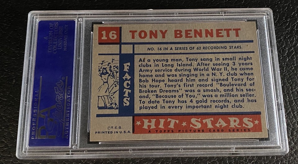 Tony Bennett ROOKIE CARD PSA 7 1957 TOPPS HIT STARS #16 Goodfellas ...