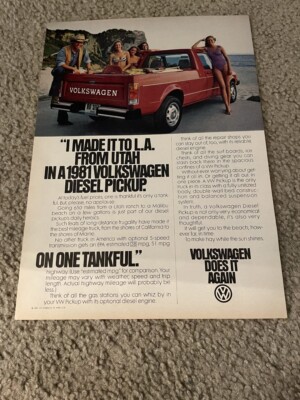 Vintage 1981 VOLKSWAGEN DIESEL PICKUP TRUCK Print Ad 1980s RED "UTAH TO ...