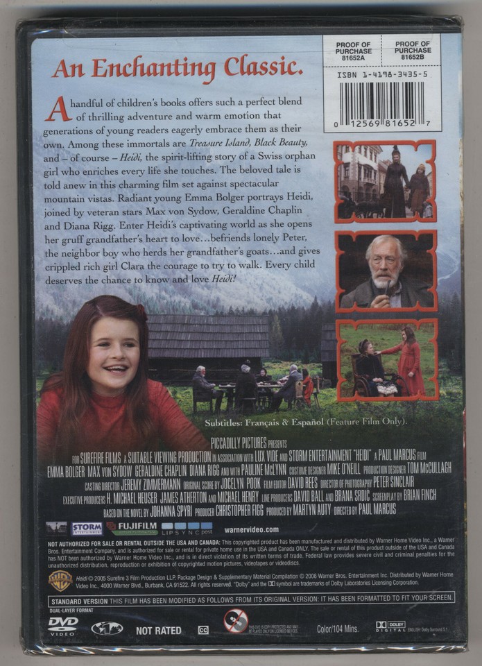 Heidi - NEW 2006 DVD - Emma Bolger, Max Von Sydow, Diana Rigg ...