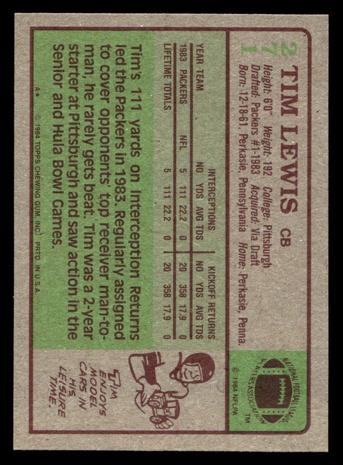 1984 Topps #271 Tim Lewis Green Bay Packers Football | eBay