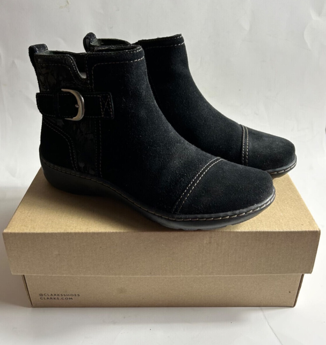 Clarks Women's Ankle Boots Black Leather Suede Zip Size 6 | eBay