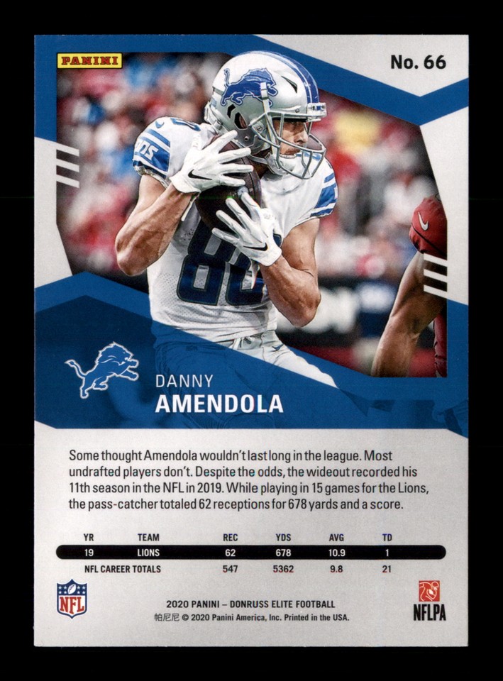 2020 Donruss Elite #66 Danny Amendola Detroit Lions Football Card | eBay