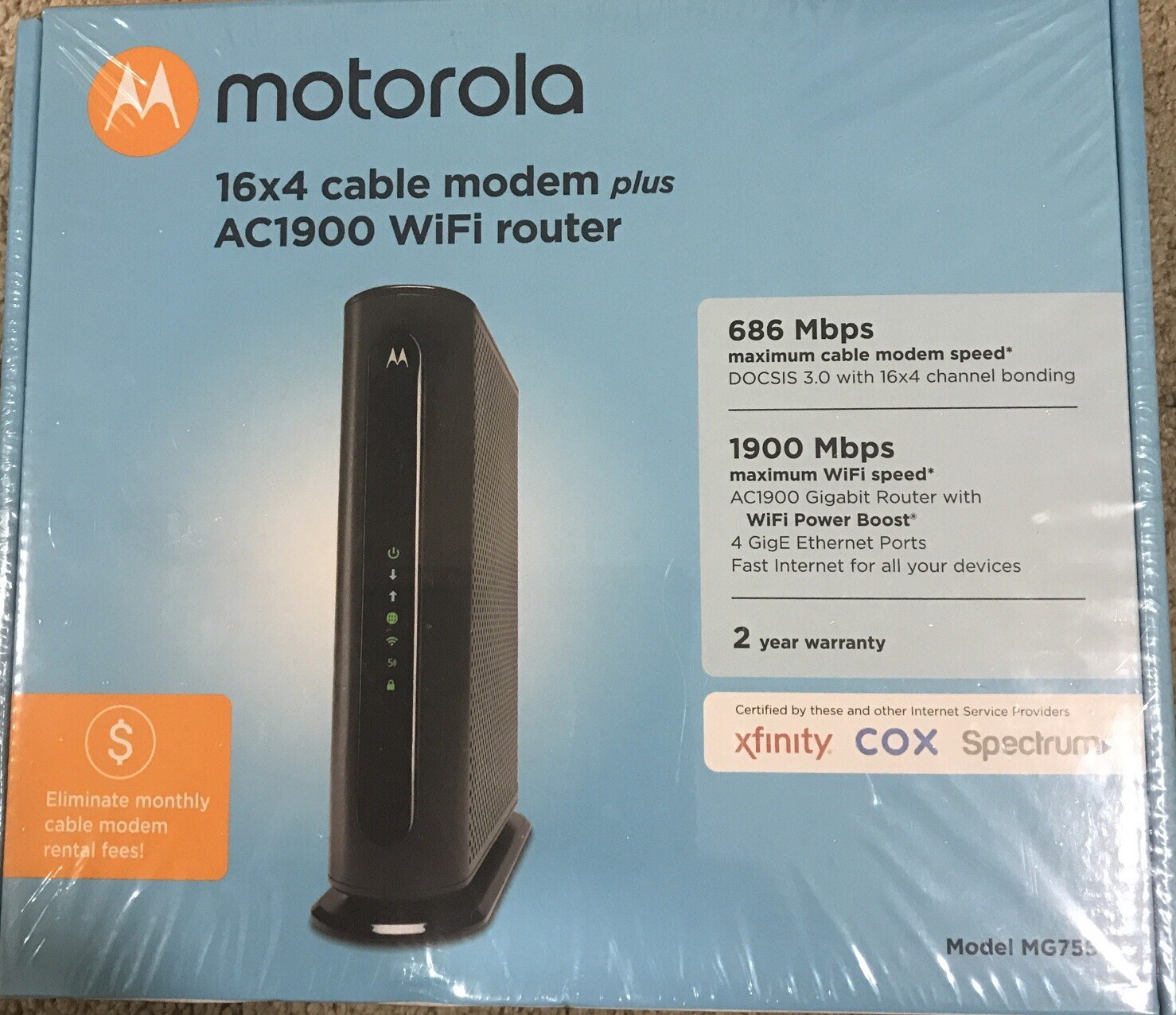 Motorola MG7550 Cable Modem Plus AC1900 WiFi Router | eBay