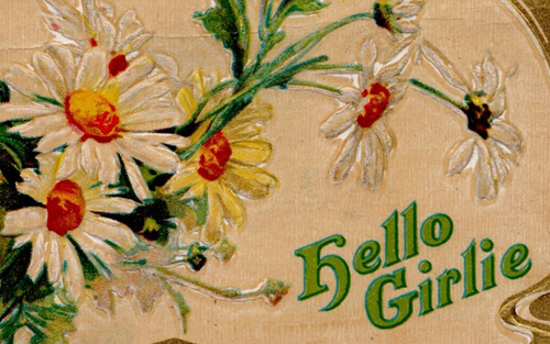 Hello Girlie Flowers Bouquet Embossed Postcard 210 Goldtone | eBay