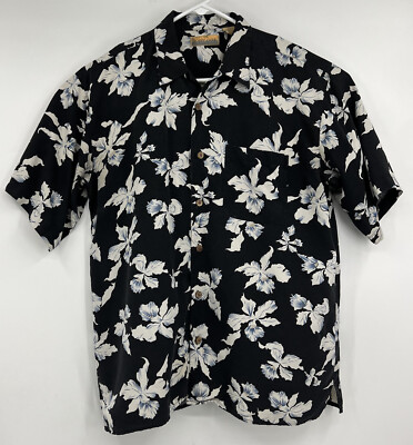 Bobby Chan Men's L Black 100% Silk Floral Short Sleeve Button down ...