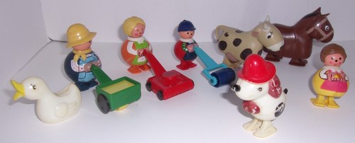 Vintage Lot Ramp Walkers FARMER's Family w/Animals, Lawnmower, Roller ...