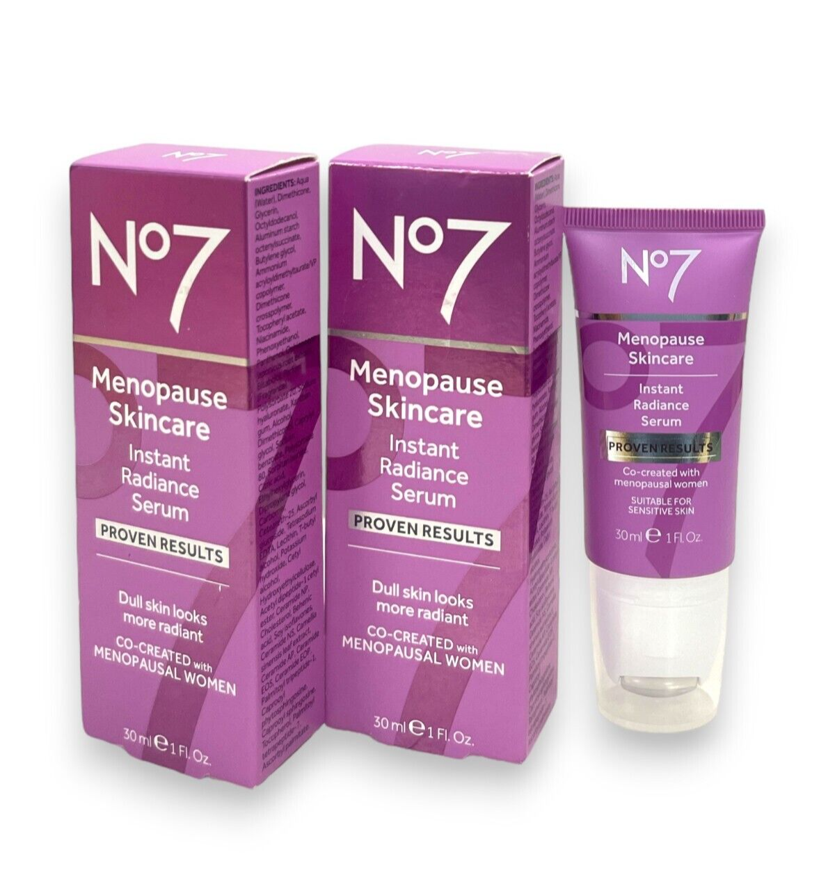 No7 Menopause Skincare Instant Radiance Serum Lot of 2 x (30ml / 1fl.oz ...