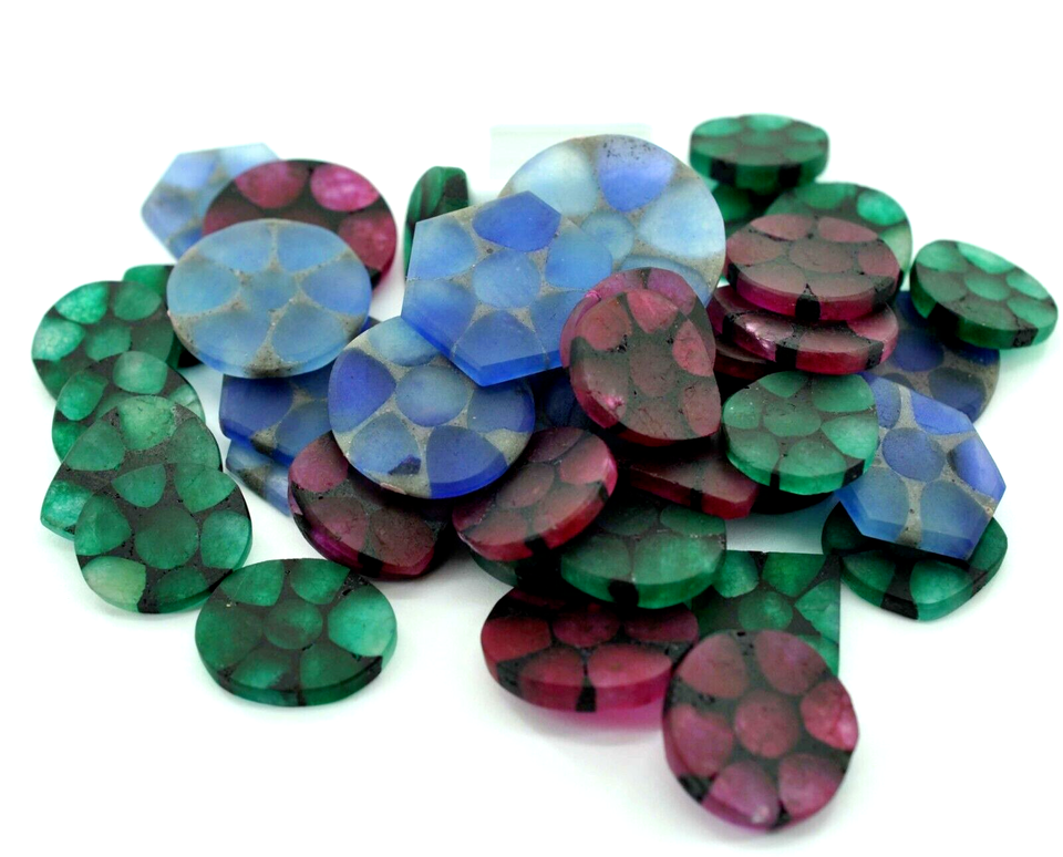 100 Ct Approx Natural Trapiche Ruby, Emerald, Sapphire Gemstone Lot 6-8 ...