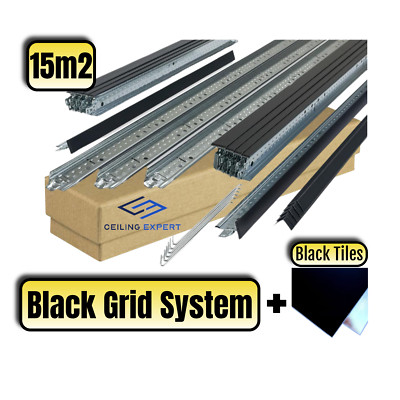 15m2 BLACK CEILING TILES AND FULL BLACK SUSPENDED CEILING GRID SYSTEM ...