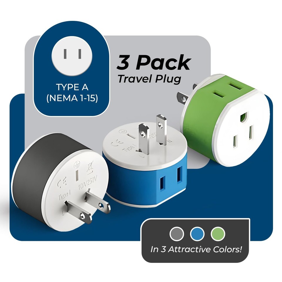 Japan Philippines Power Plug Adapter with 2 USA Inputs - Travel 3 Pack ...