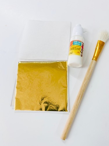 Gold Leaf Kit - 10 Sheets 8x8cm, 15ml Adhesive & Brush Ideal For ...
