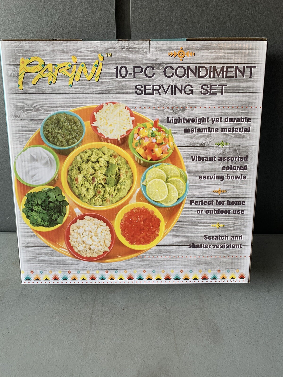 Parini 10 PC Condiment Serving Set Fiesta Colored 12x12 Serving Tray ...
