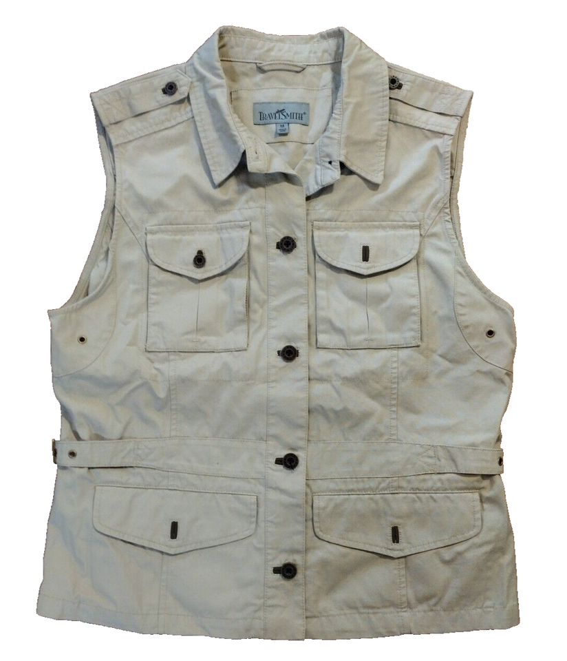 Travelsmith Women's Safari Khaki Vest w/Pockets Button Front Size M | eBay